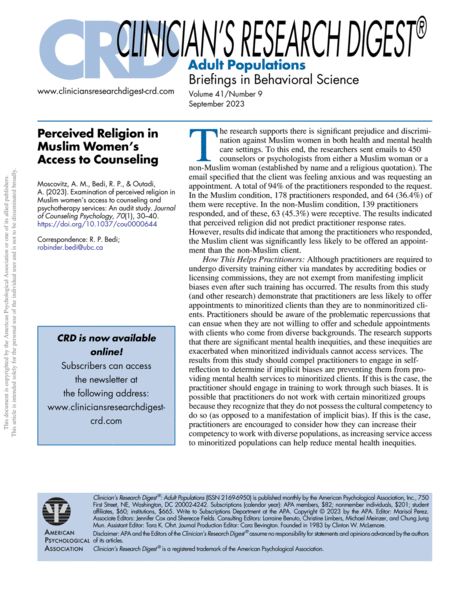 Clinicianâ€™s Research Digest: Adult Populations
